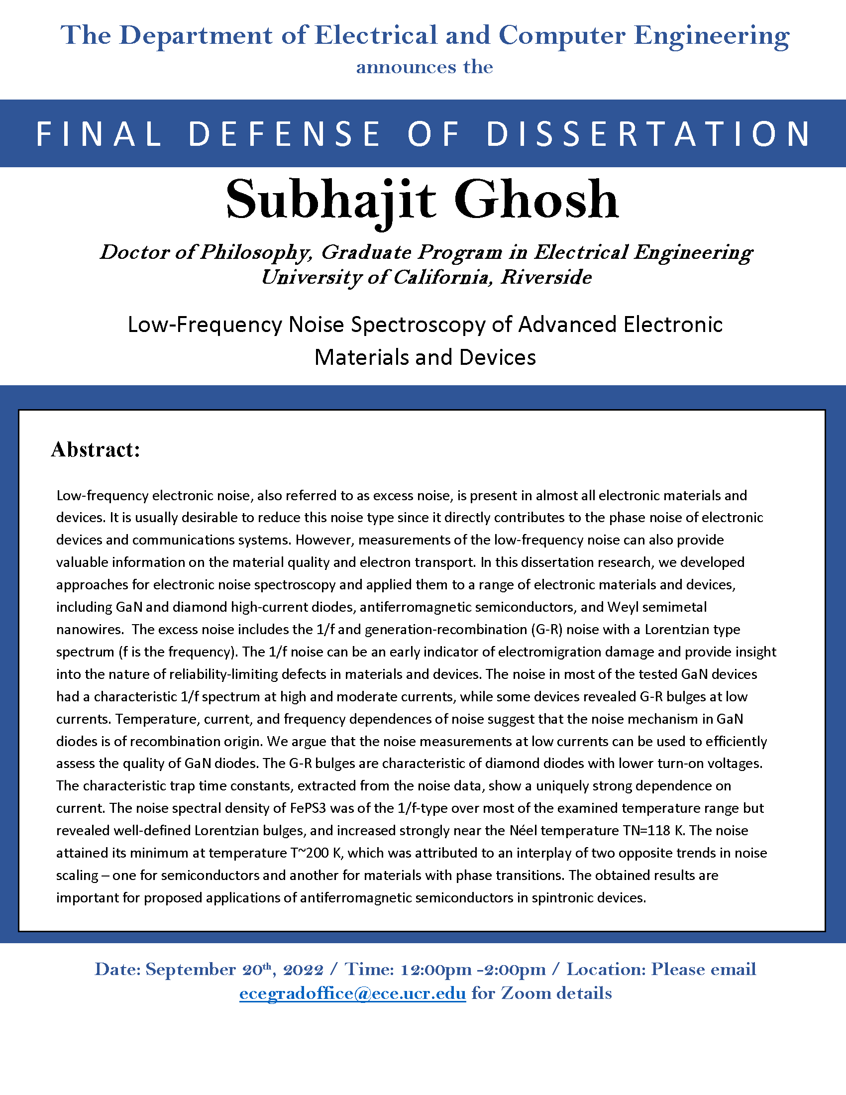 Final Defense of Dissertation: Subhajit Ghosh | Department of Electrical and Computer Engineering